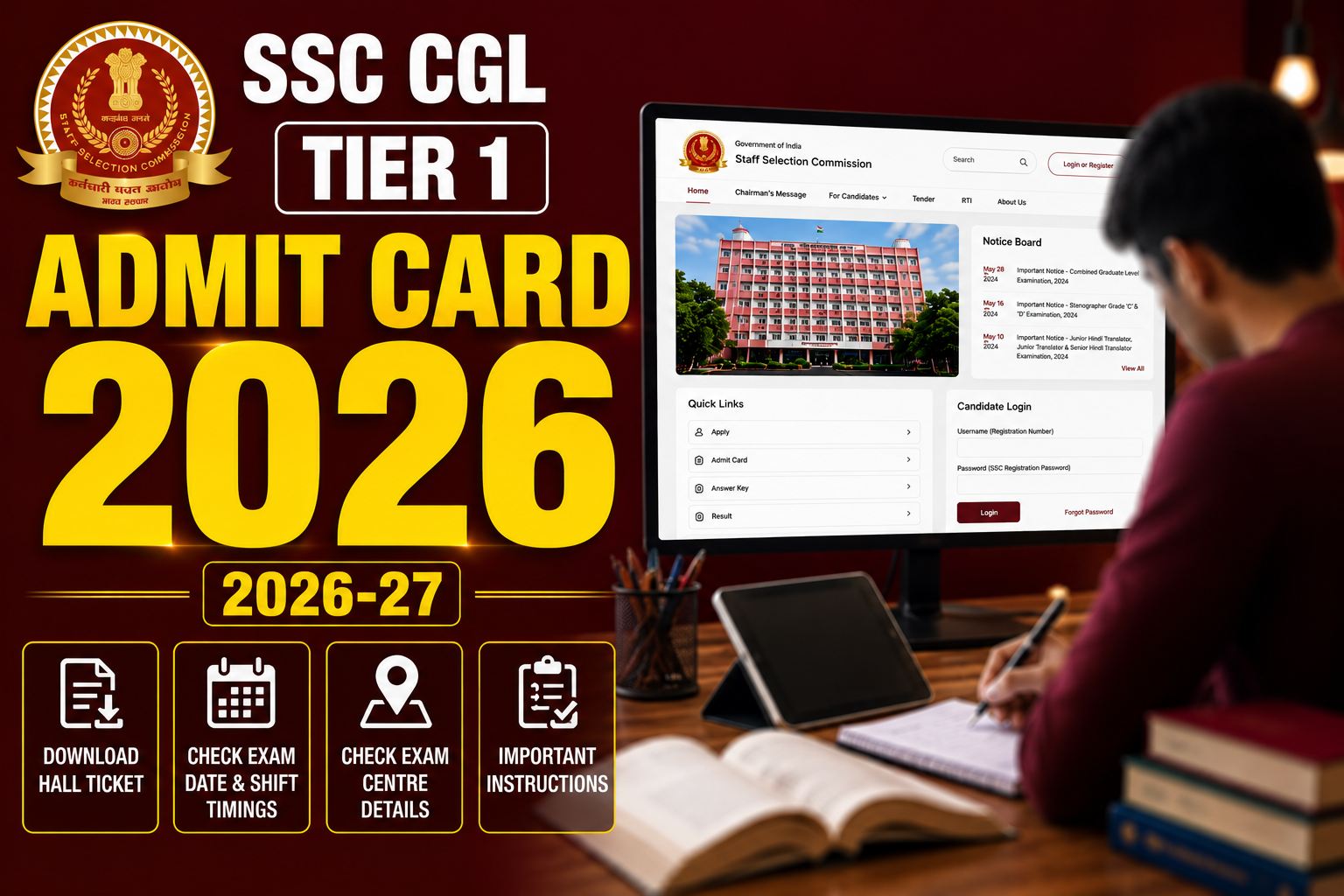 SSC CGL Tier 1 Admit Card 2026-27 Out, Check details